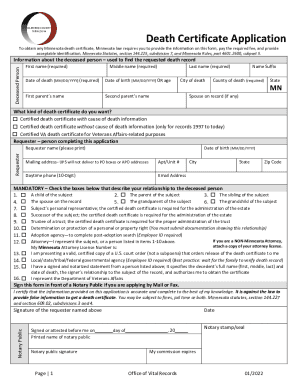 Fillable Online Death Certificate Application - Sherburne County Fax ...