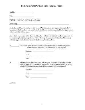 Fillable Online Federal Grant Permission to Surplus Form Fax Email ...