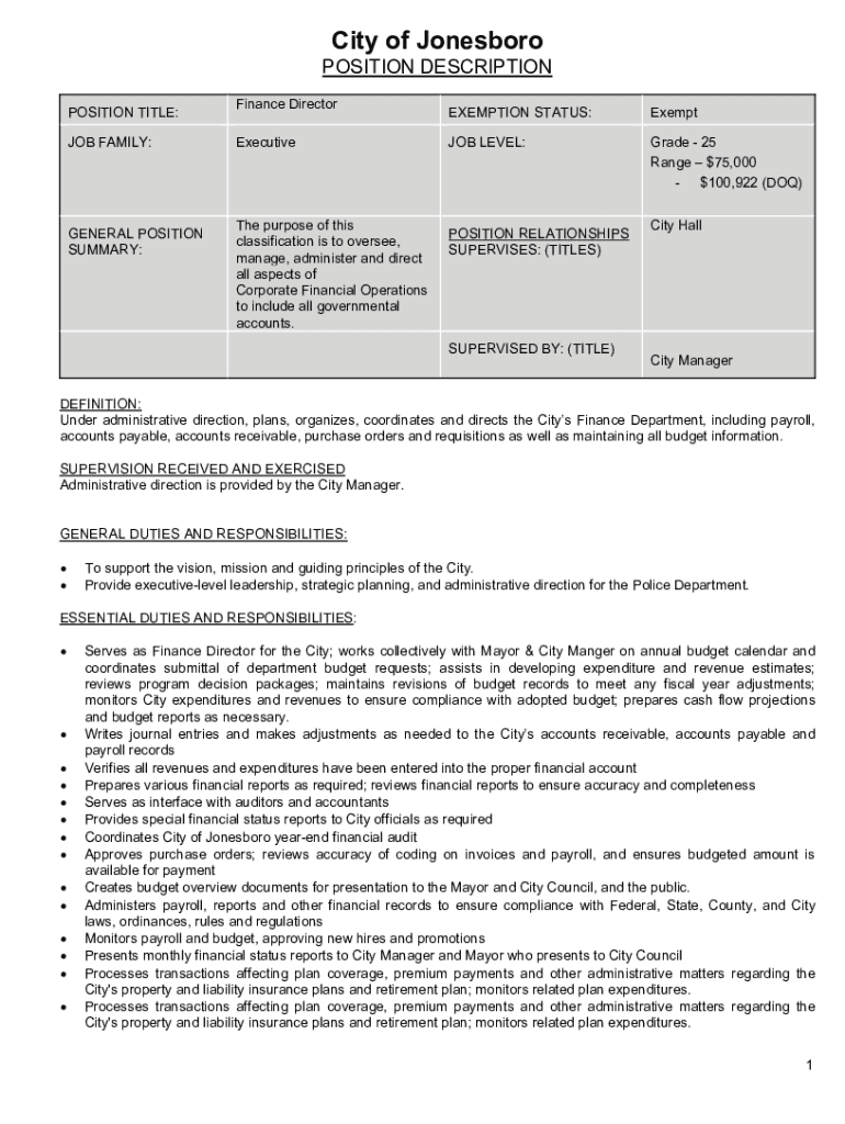 Fillable Online Sample job description: Director of FinanceHR Intervals Fax Email Print - pdfFiller