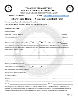 Fillable Online Short Term Rental Violation Complaint form Fax Email ...