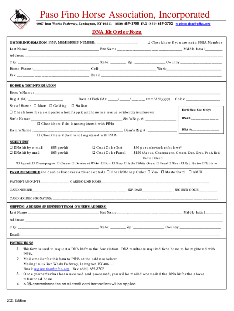 Fillable Online DNA Kit Order Form Fax Email Print - pdfFiller