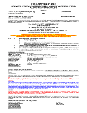 Fillable Online PROCLAMATION OF SALE PUBLIC AUCTION - Arena Auctioneers ...