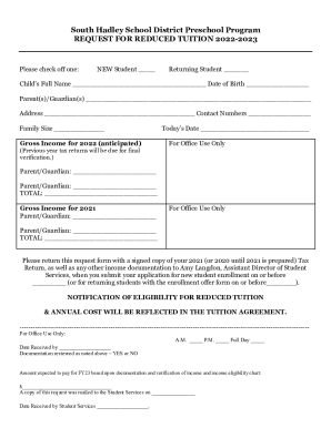 Fillable Online Request for Reduced Tuition Form - 2022-23 Fax Email Print - pdfFiller