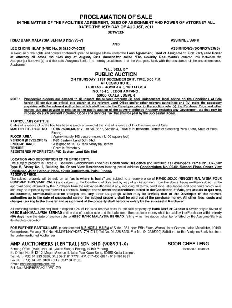 Fillable Online PROCLAMATION OF SALE - MNP Auctioneers Fax Email Print - pdfFiller