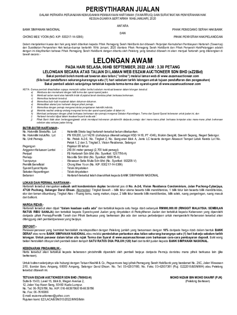 Fillable Online DALAM PERKARA PERJANJIAN KEMUDAHAN PEMBIAYAAN HARTANAH ...