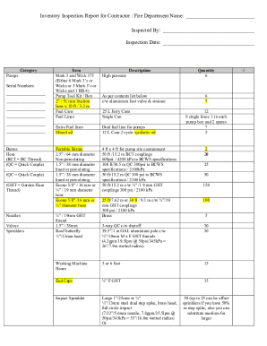 Fillable Online Inventory Inspection Report for Contractor / Fire ...