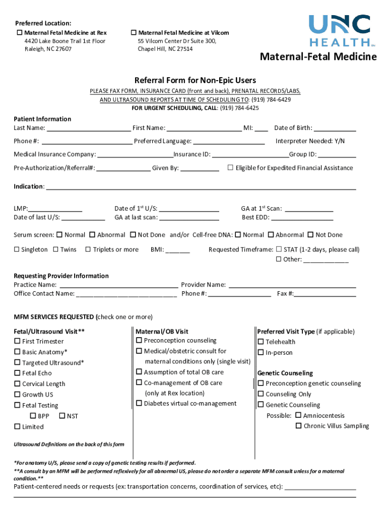 Fillable Online Maternal-Fetal Medicine - UNC Department of Obstetrics ...