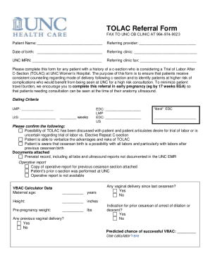 Fillable Online Request for TOLAC Consent Form - VBAC.com Fax Email ...