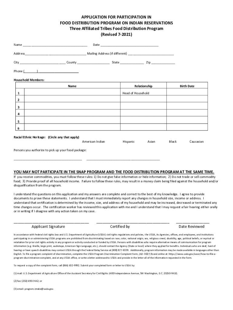 Fillable Online Food Distribution Program on Indian Reservations Self ...