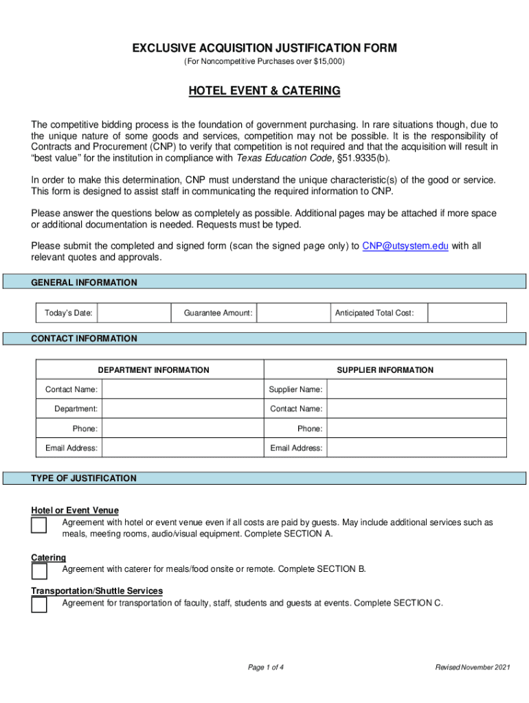 Fillable Online Exclusive Acquisition Justification FormProcurement and ...