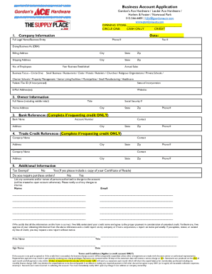 Fillable Online Business Account Application - Gordon's Ace Hardware ...