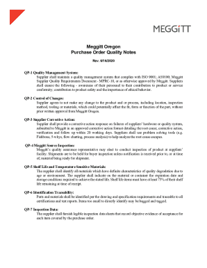 Fillable Online Meggitt Oregon Purchase Order Quality Notes Fax Email ...