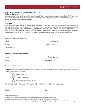 Fillable Online STUDENT INFORMATION RELEASE AUTHORIZATION FORM Fax ...