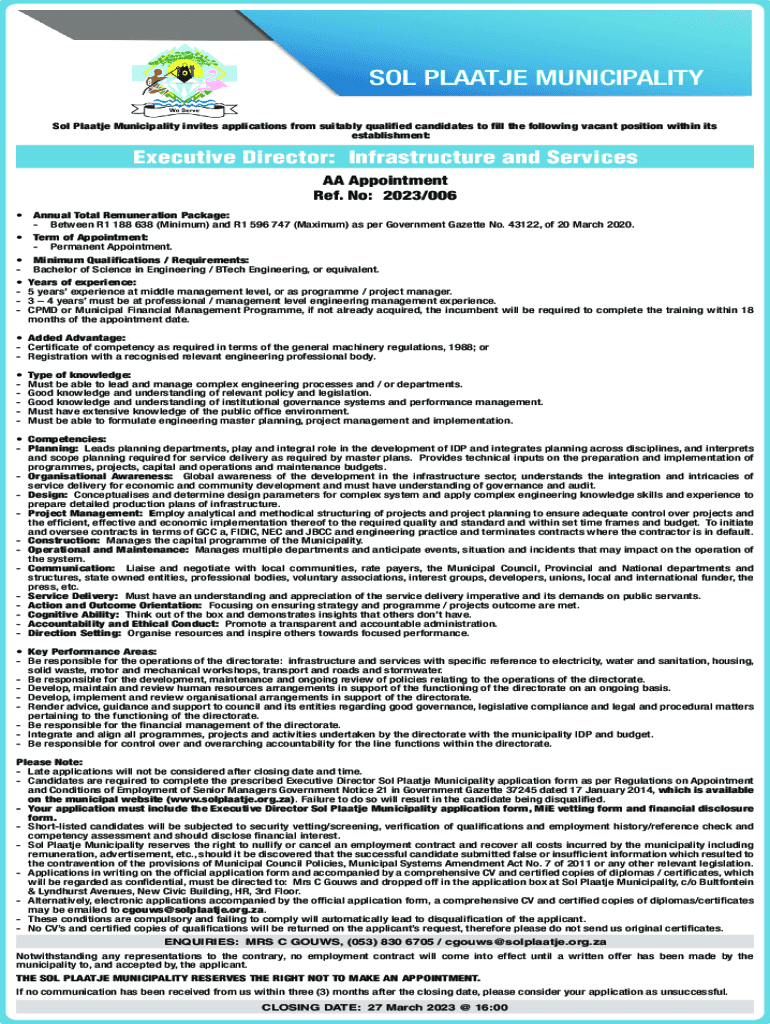 Fillable Online Executive Director: Infrastructure and Services Fax ...