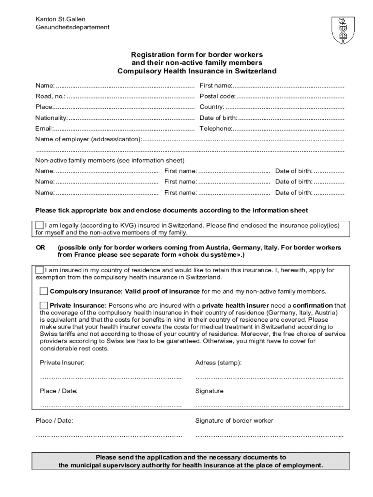 Fillable Online Cross-border commuters working in Switzerland - BAG Fax ...