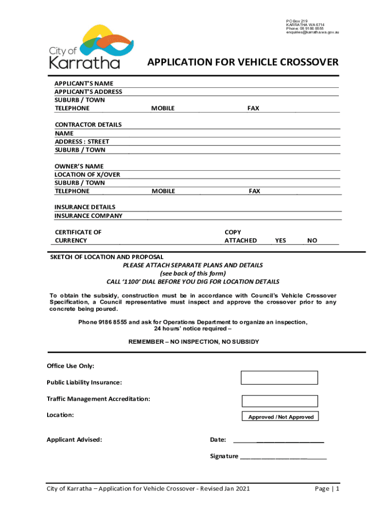 Fillable Online Town of Cambridge - Vehicle Crossover Application Form ...
