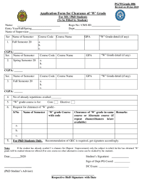 Fillable Online Application Form for Clearance of 'W' Grade - NUST EME ...