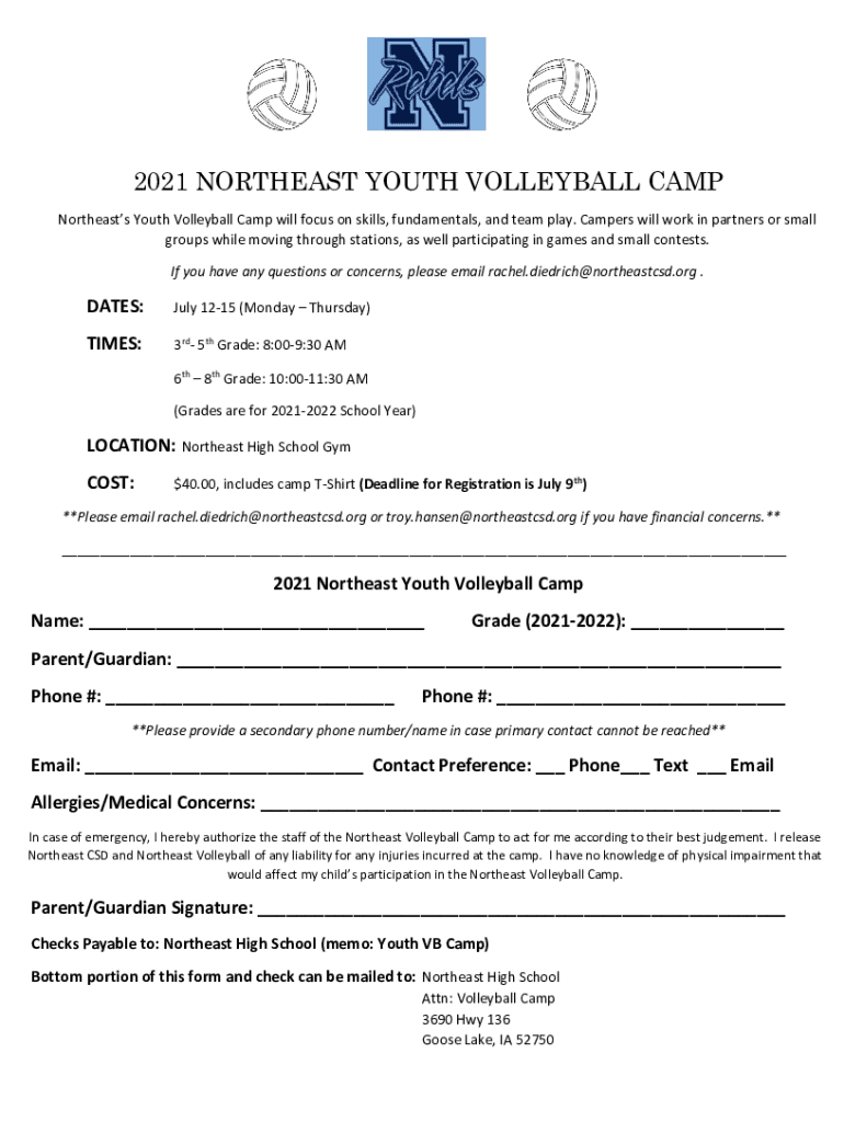 Fillable Online Summer Sports Camps - Northeast Community School District Fax Email Print ...