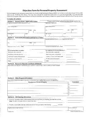 Fillable Online Objection Form for Personal Property Assessment Waterloo, WI Fax Email Print ...