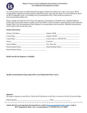 Fillable Online Accommodation Request Form - BYU Independent Study Fax Email Print - pdfFiller