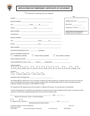 Fillable Online Application for Temporary Certificate of Occupancy Fax Email Print - pdfFiller
