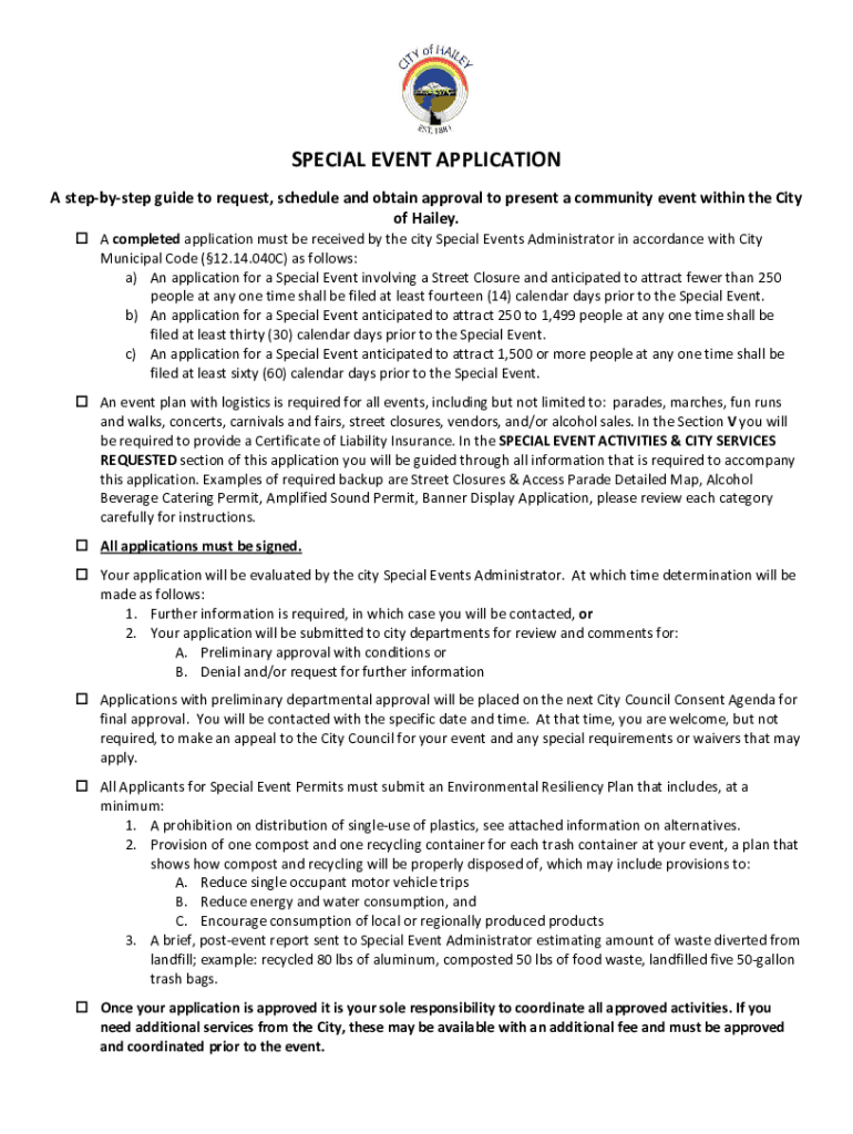 Fillable Online SPECIAL EVENT PERMIT APPLICATION Guidelines for ... Fax ...