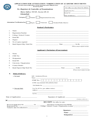 Fillable Online To: Registrar & Controller of Examinations Islamabad. - NUST Fax Email Print ...