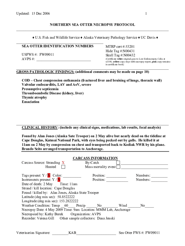 Fillable Online web corral tacc utexas Sea Otter Full Necropsy forms OR ...