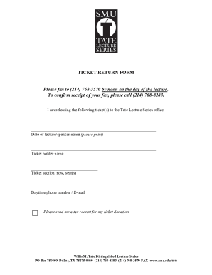 Fillable Online TICKET RETURN FORM Please fax to (214) 768-3570 by noon on ... Fax Email Print ...