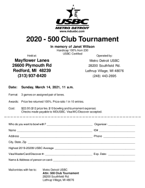 Fillable Online 500 Club Entry Blank.p65 - Metro Detroit USBC Fax Email ...