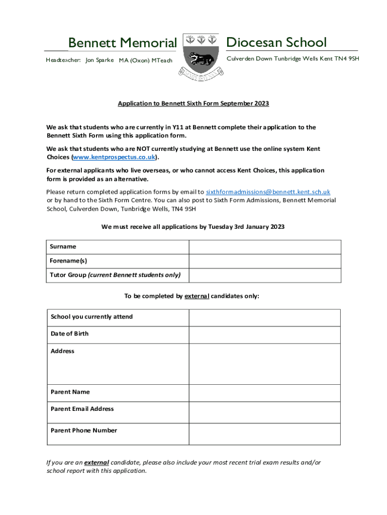 Fillable Online Sixth-Form-Course-Choices-Application-Form 2023 Fax ...