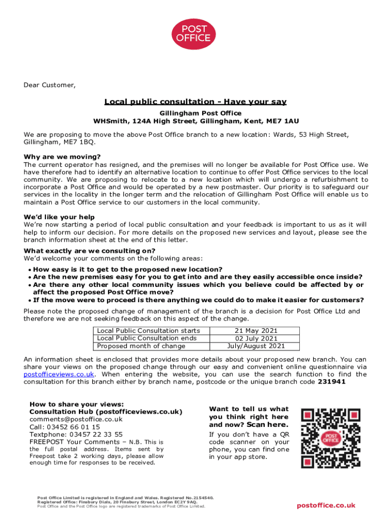 Fillable Online Post Office opens at new Gillingham newsagent site Fax ...