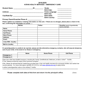 Fillable Online HCRHS HEALTH SERVICESEMERGENCY CARD Birth Date Fax ...