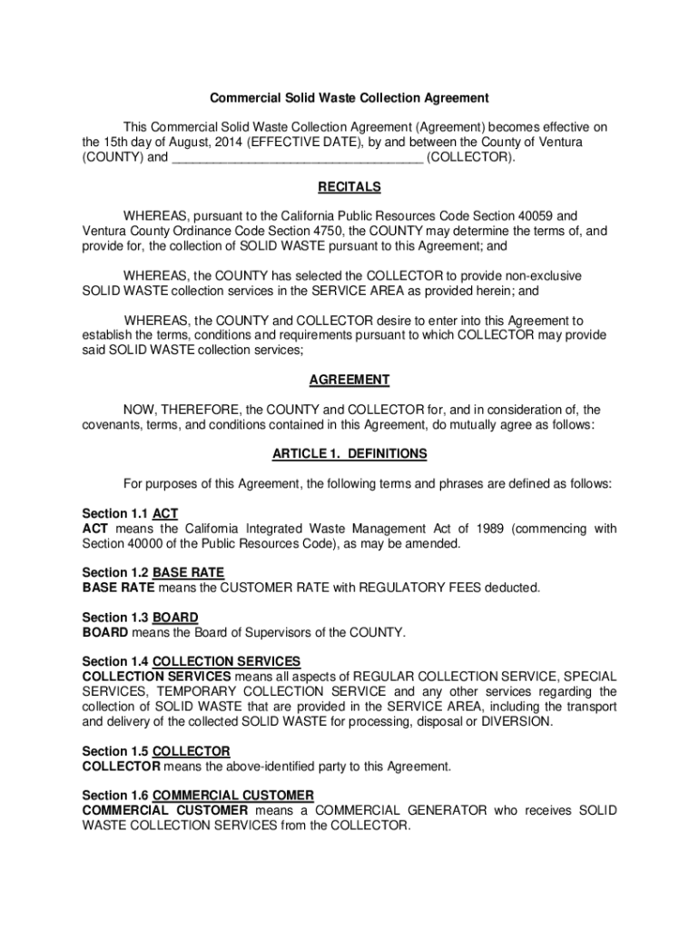 Fillable Online Residential and Commercial Solid Waste Franchise ...