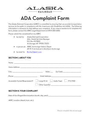 Fillable Online ADA Complaint Form - Alaska Railroad Fax Email Print ...