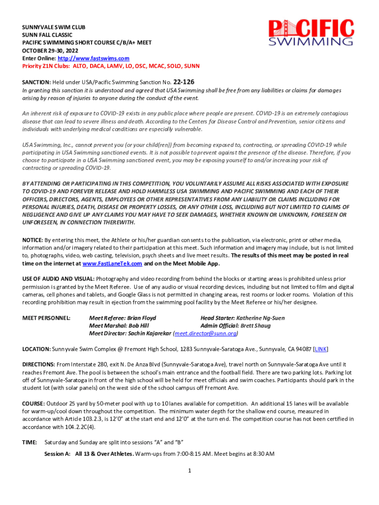 Fillable Online Age Group Meet Schedule - Sunnyvale Swim Club - TeamUnify Fax Email Print ...