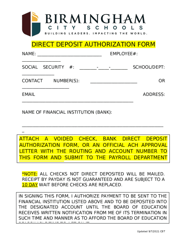 PAYROLL DIRECT DEPOSIT AUTHORIZATION - Revize Doc Template | pdfFiller