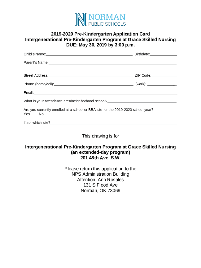 2019-2020 Intergenerational Pre-Kindergarten Application ... Doc Template | pdfFiller