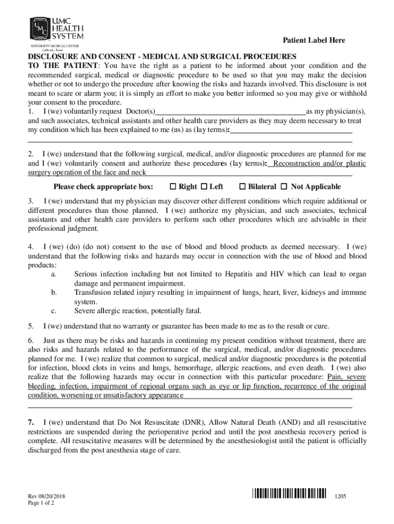 Fillable Online disclosure and consentmedical and surgical procedures ...