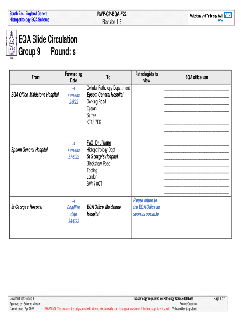 Fillable Online EQA Slide Circulation Group 9 Round: s Fax Email Print - pdfFiller