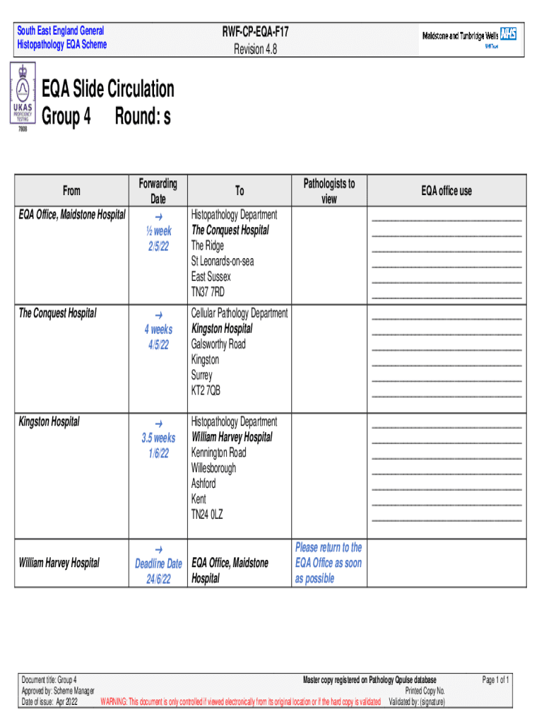 Fillable Online EQA Slide Circulation Group 8 Round: s Fax Email Print - pdfFiller