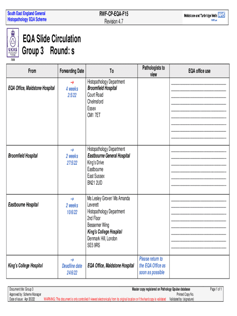 Fillable Online EQA Slide Circulation Group 3 Round: s Fax Email Print - pdfFiller