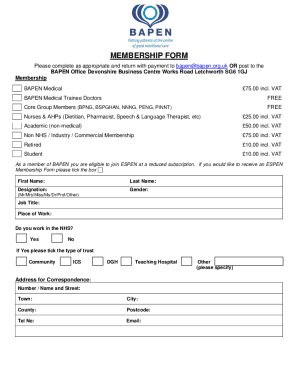 Fillable Online Membership Form - BAPEN Fax Email Print - pdfFiller