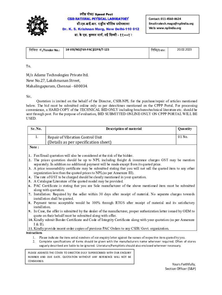 Fillable Online CSIR-nATIOnAL PHYSICAL LABORATORY Fax Email Print ...