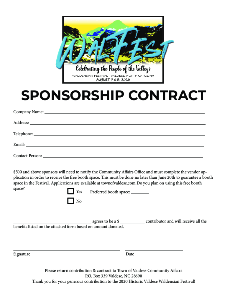 Fillable Online sponsorship application.indd - Town of Valdese Fax ...