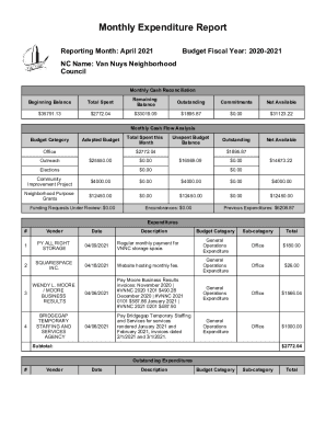 Fillable Online Monthly Expenditure Report - Van Nuys Neighborhood ...