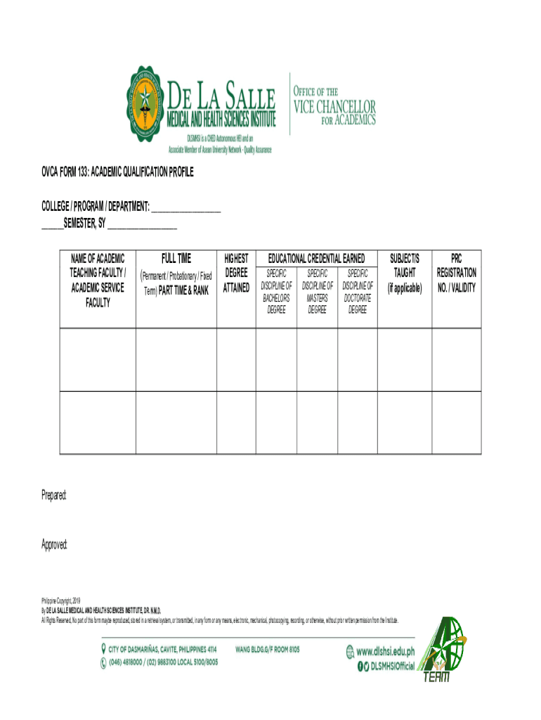 Fillable Online OVCA Form 133: Academic Qualification Profile Fax Email ...
