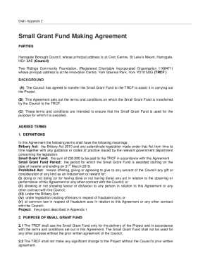 Fillable Online Small Grant Fund Making Agreement Fax Email Print ...