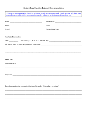 Fillable Online How To Write A Brag Sheet For A Letter Of ...