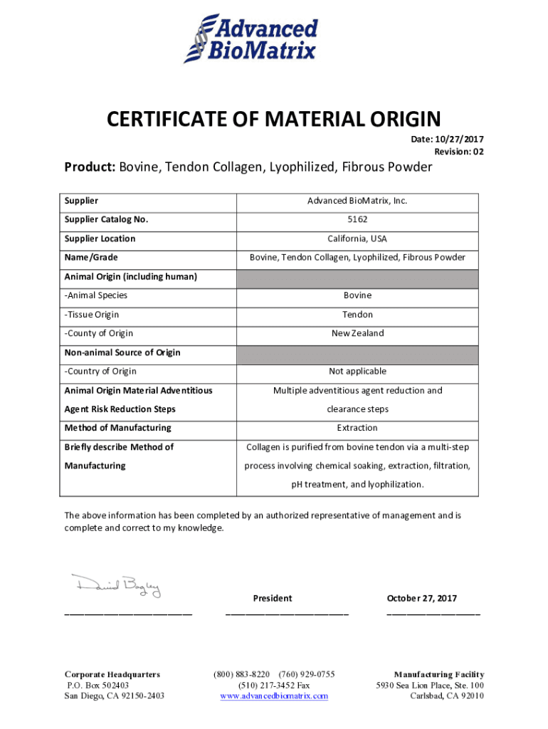 Fillable Online 5162 Bovine Tendon Collagen Lyophilized Fibrous Powder Rev 2.docx Fax Email ...